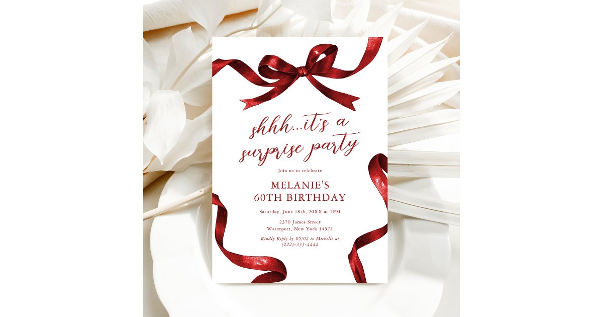 Red Bow Surprise Adult Birthday Party Invitation | Zazzle