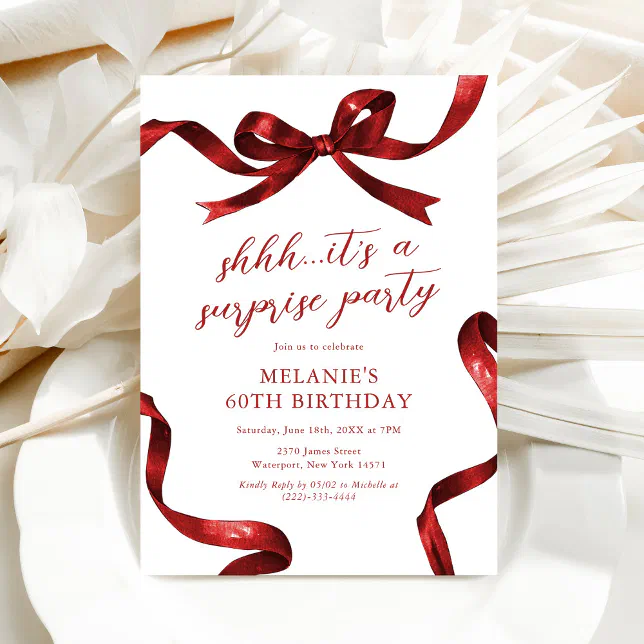 Red Bow Surprise Adult Birthday Party Invitation | Zazzle
