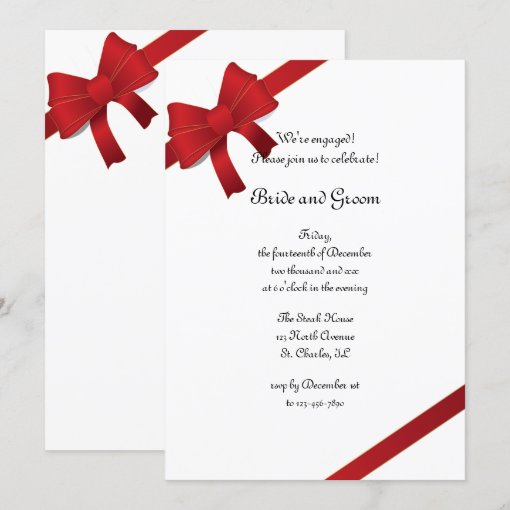 Red Bows Winter Engagement Party Invitation | Zazzle