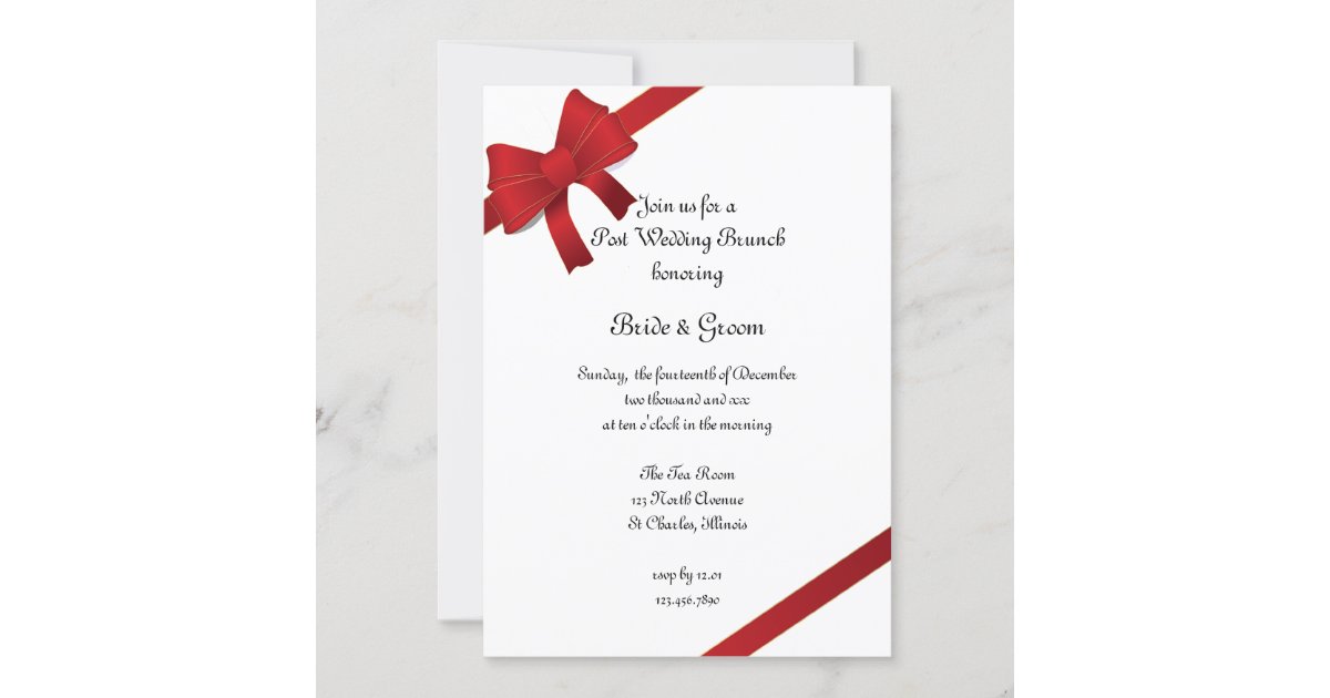 Red Bows Winter Post Wedding Brunch Invitation | Zazzle