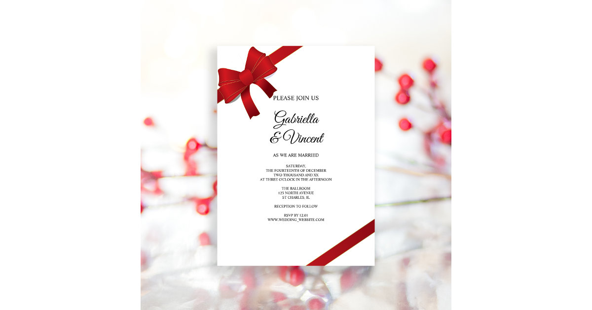 Red Bows Winter Wedding Invitation | Zazzle