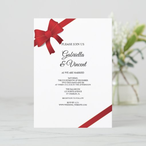 Red Bows Winter Wedding Invitation | Zazzle