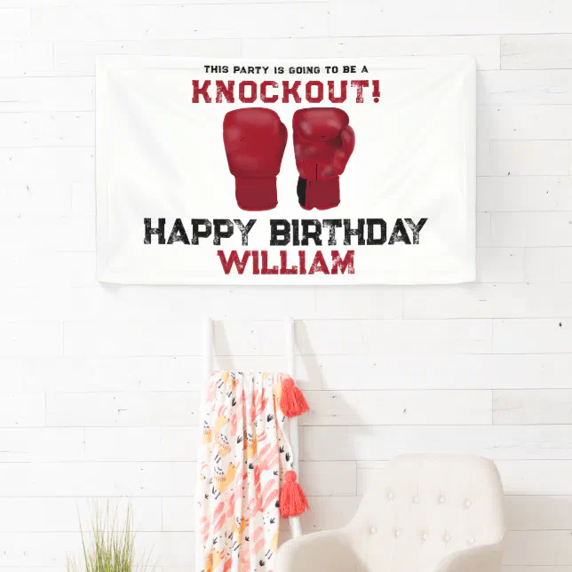 Red Boxing Gloves Kids Birthday Party Knockout Banner | Zazzle