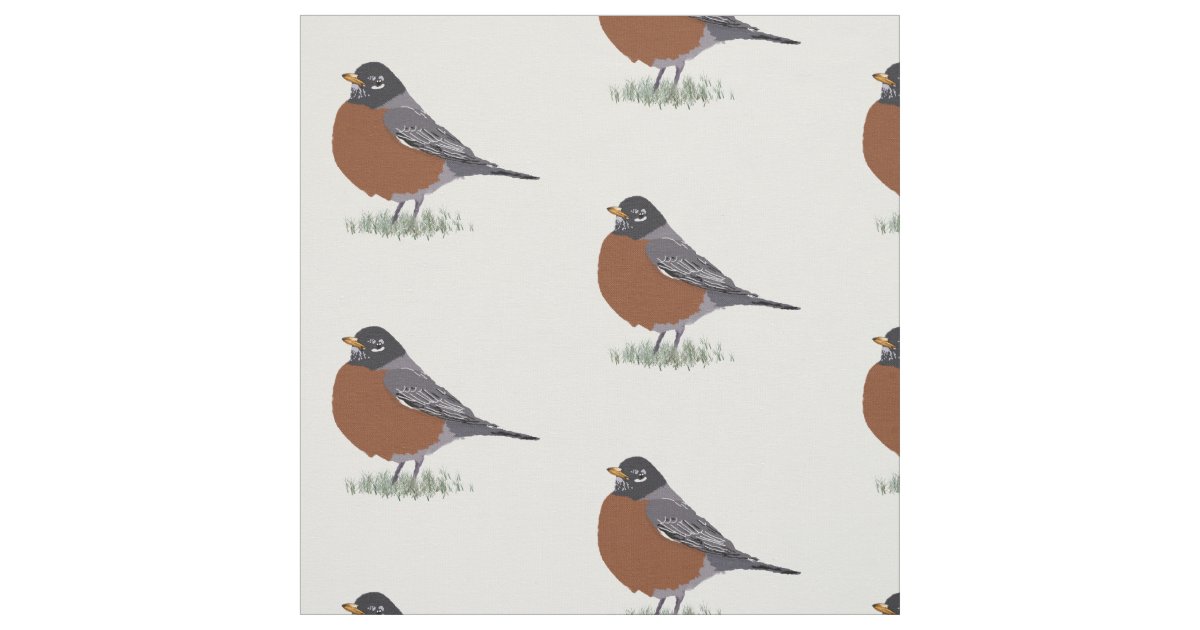 Red Breasted American Robin Digitally Drawn Bird Fabric | Zazzle