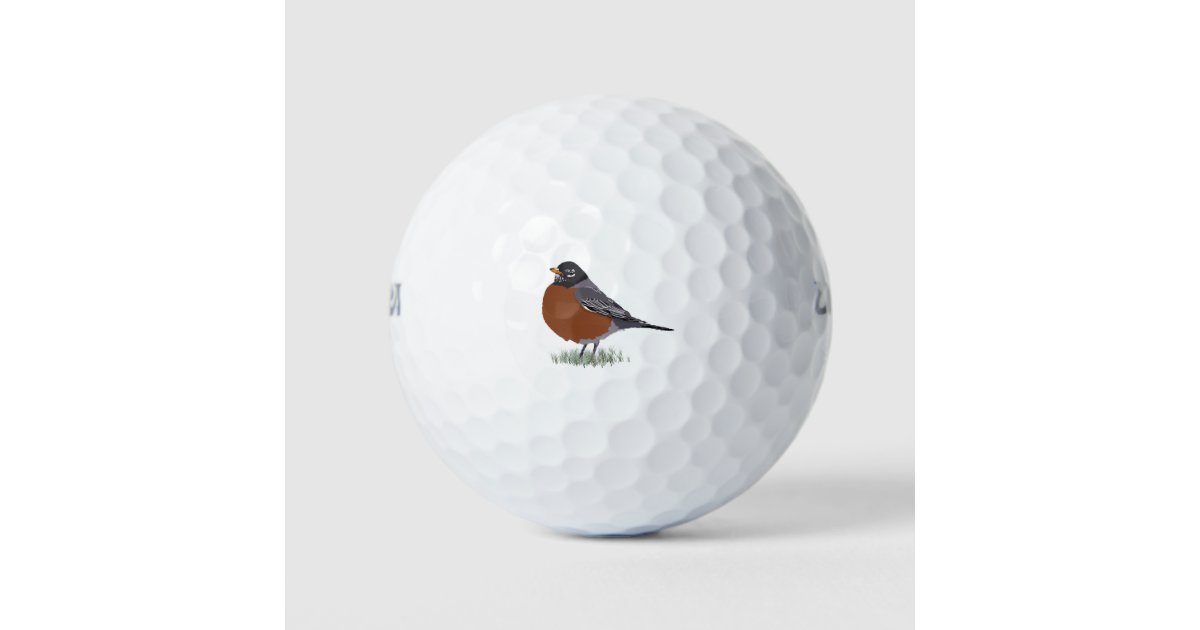 Red Breasted American Robin Digitally Drawn Bird Golf Balls | Zazzle
