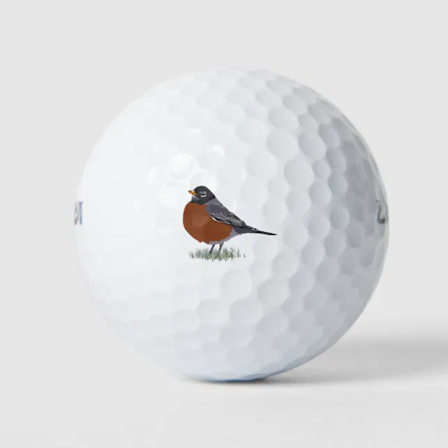 Red Breasted American Robin Digitally Drawn Bird Golf Balls | Zazzle