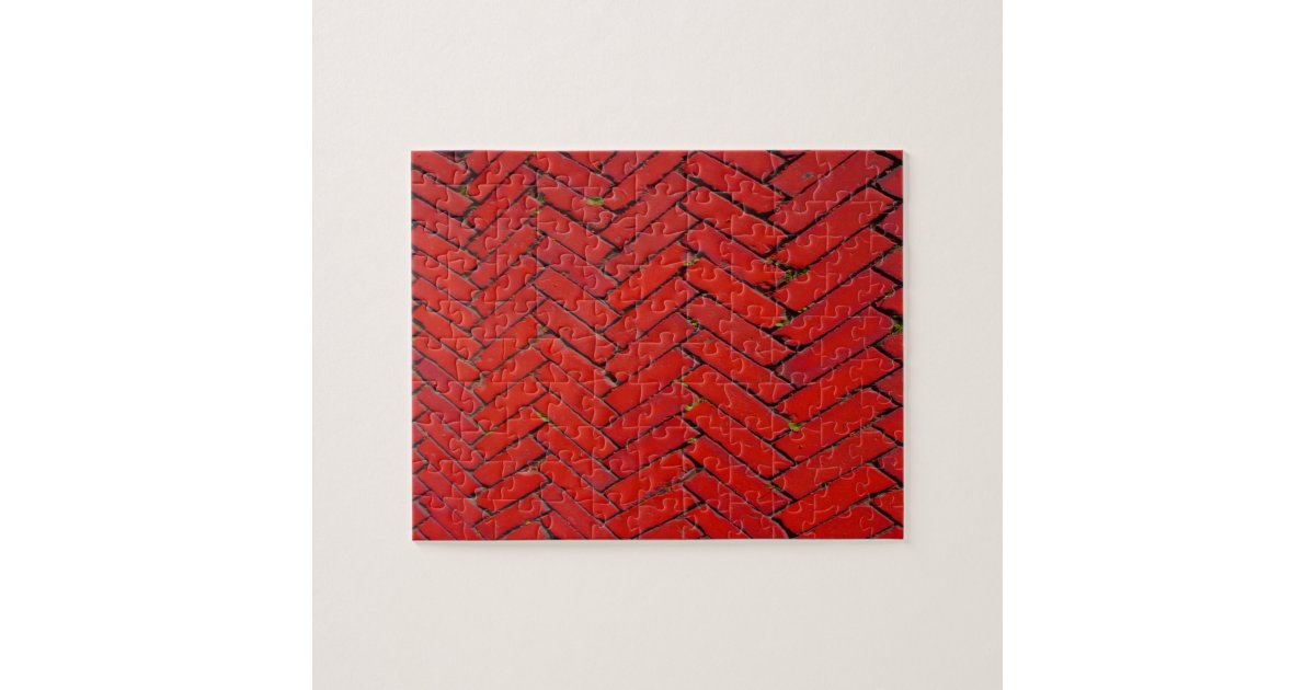 Red Brick Chevron pattern Jigsaw Puzzle | Zazzle