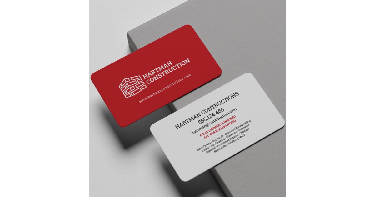 RED Bricks WALL Construction Carpenter Contractor Business Card | Zazzle