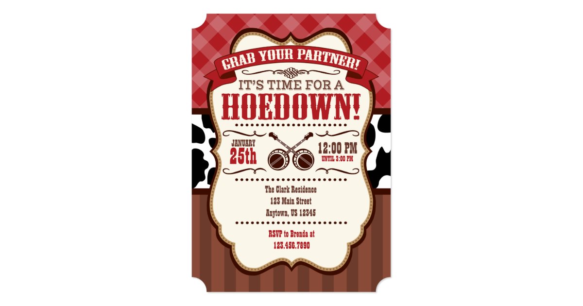 Red Brown Hoedown Party Invitation | Zazzle.com