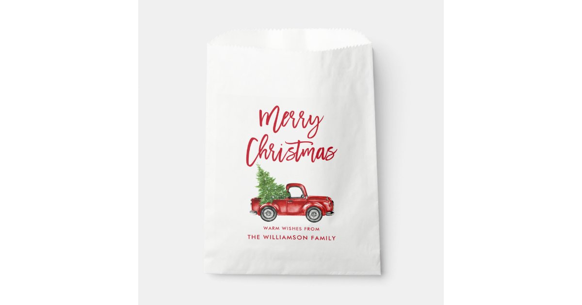 Red Brush Script Christmas Vintage Truck Favor Bag | Zazzle.com