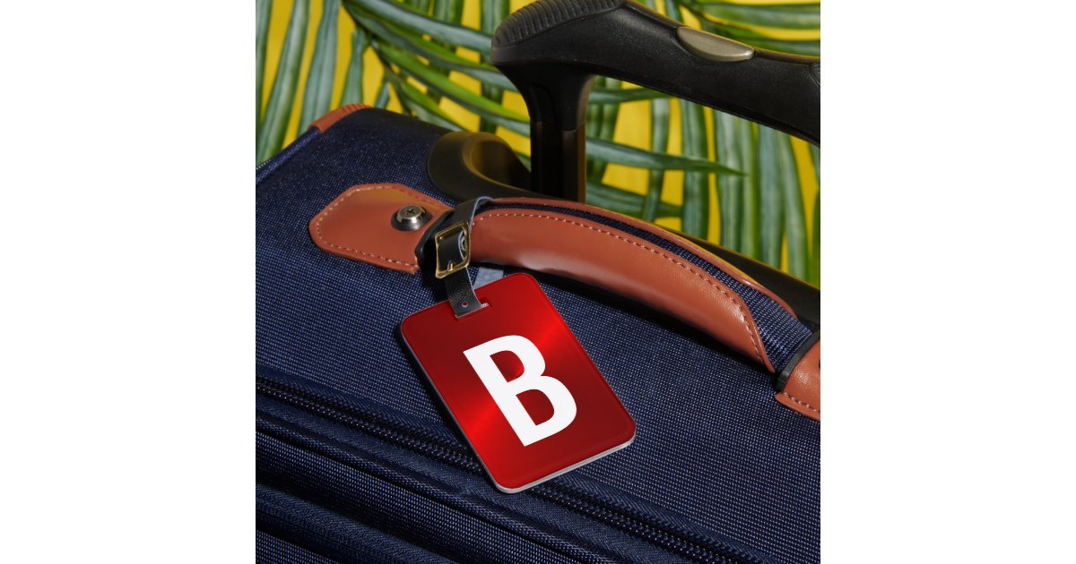 Red Brushed Metallic Monogram Initial Luggage Tag | Zazzle