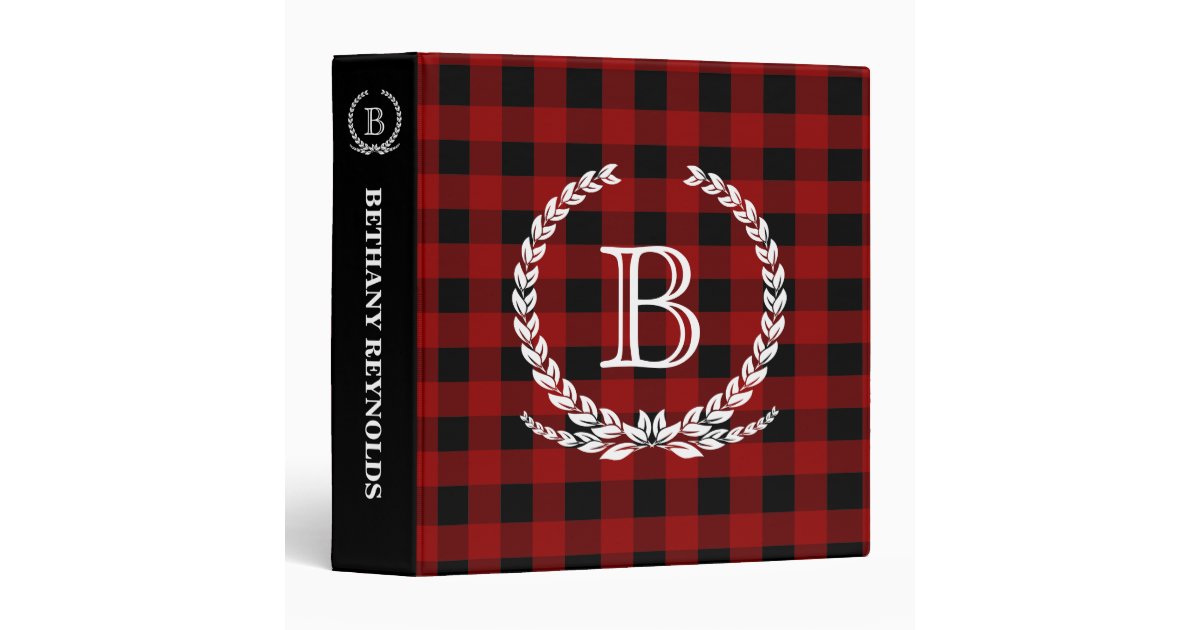 Red Buffalo Check Monogram Binder | Zazzle