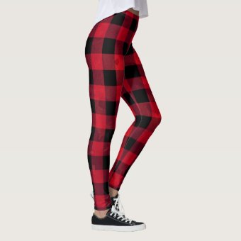 Red Buffalo Check Pattern Leggings | Zazzle
