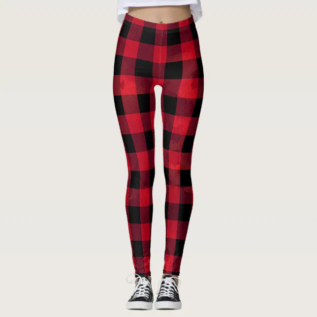 Red Buffalo Check Pattern Leggings | Zazzle