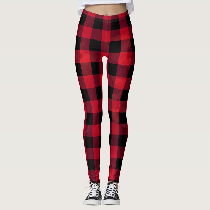 Red Buffalo Check Pattern Leggings | Zazzle