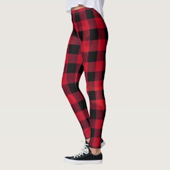 Red Buffalo Check Pattern Leggings | Zazzle