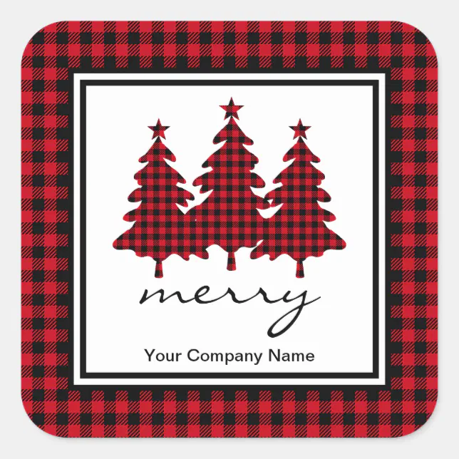 Red Buffalo Check Pine Trees Company Square Sticker | Zazzle