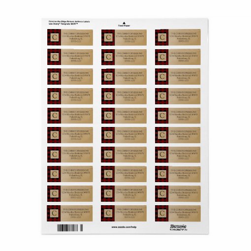 Red Buffalo Check Plaid | Kraft Paper Monogram Label | Zazzle