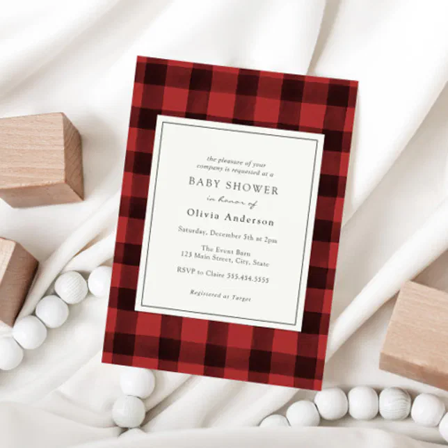 Red Buffalo Plaid Baby Shower Invitation | Zazzle