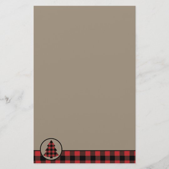 Red Buffalo Plaid Border Christmas Tree Stationery | Zazzle.com