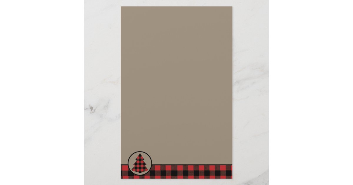 Red Buffalo Plaid Border Christmas Tree Stationery | Zazzle