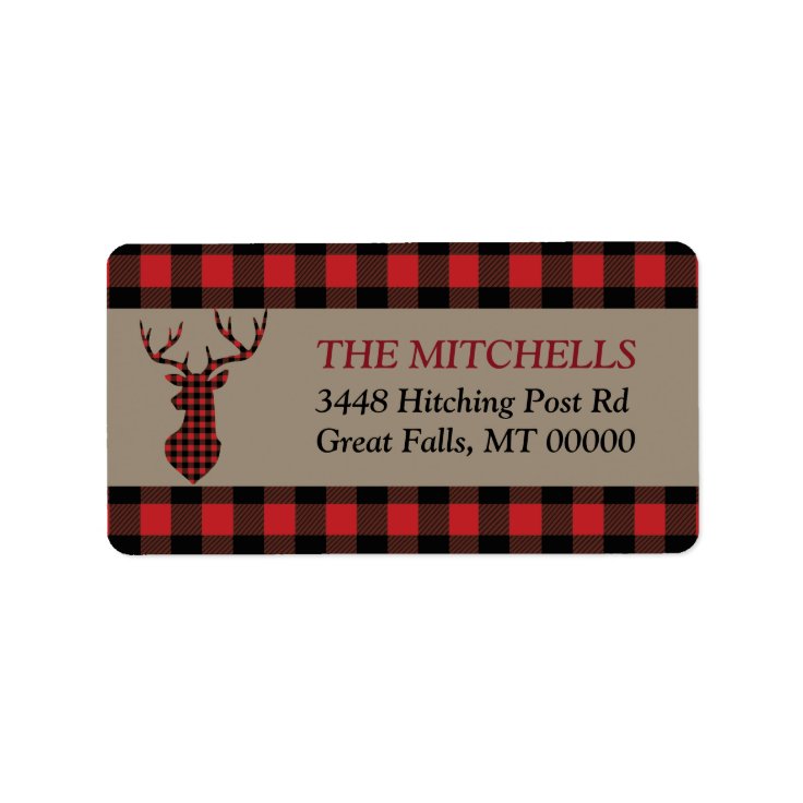 Red Buffalo Plaid Border Deer Label | Zazzle