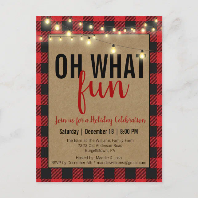 Red Buffalo Plaid Check Fun Holiday Party Invite | Zazzle