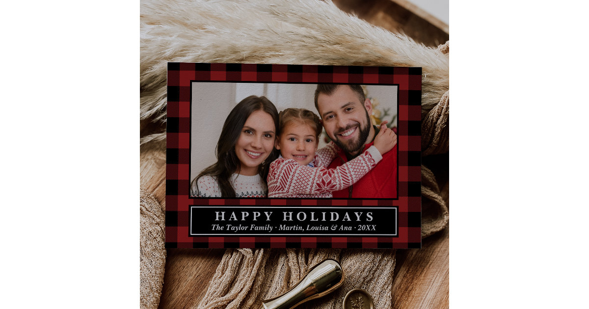 Red Buffalo Plaid Christmas Photo Holiday Card | Zazzle