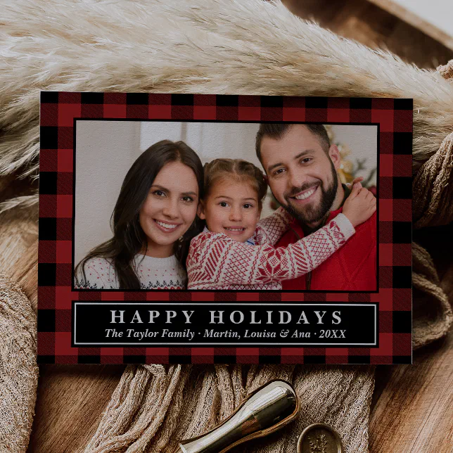 Red Buffalo Plaid Christmas Photo Holiday Card | Zazzle