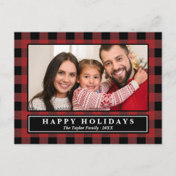 Red Buffalo Plaid Christmas Photo Holiday Postcard | Zazzle