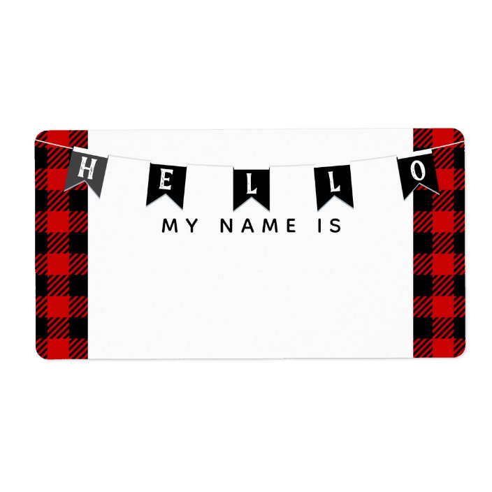 Red Buffalo Plaid Hello My Name Is Name Tags | Zazzle.com