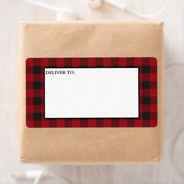 Red Buffalo Plaid Holiday Mailing Label | Zazzle