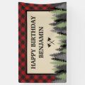Red Buffalo Plaid Lumberjack Birthday Party Banner | Zazzle