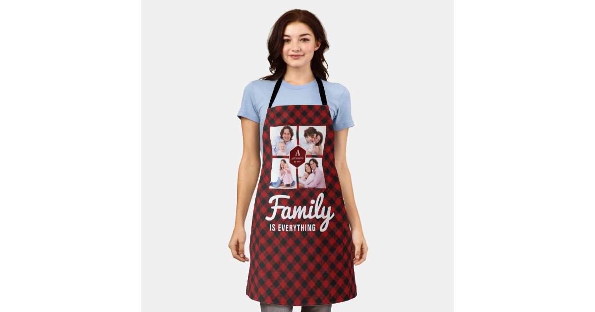 Red Buffalo Plaid Lumberjack Family Photo Collage Apron | Zazzle