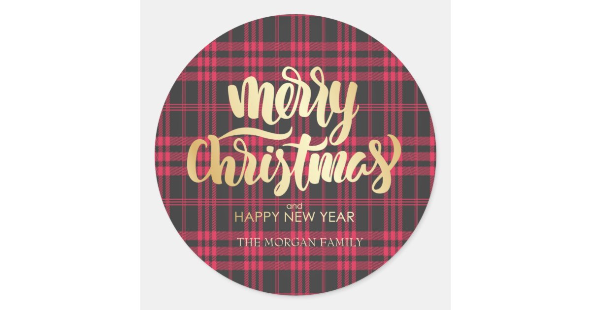 Red Buffalo Plaid Merry Christmas Classic Round Sticker | Zazzle