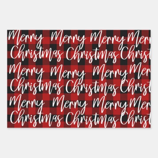 Red Buffalo Plaid & Merry Christmas Wrapping Paper Sheets | Zazzle