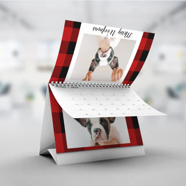 Red Buffalo Plaid & Merry Woofmas With Dog Photo Calendar | Zazzle