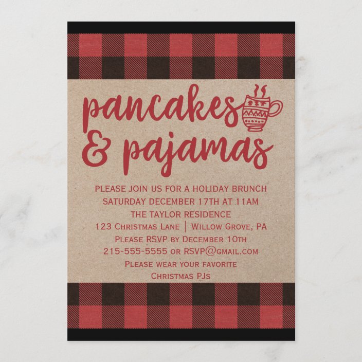 Red Buffalo Plaid Pancakes and Pajamas Party Invitation | Zazzle.com