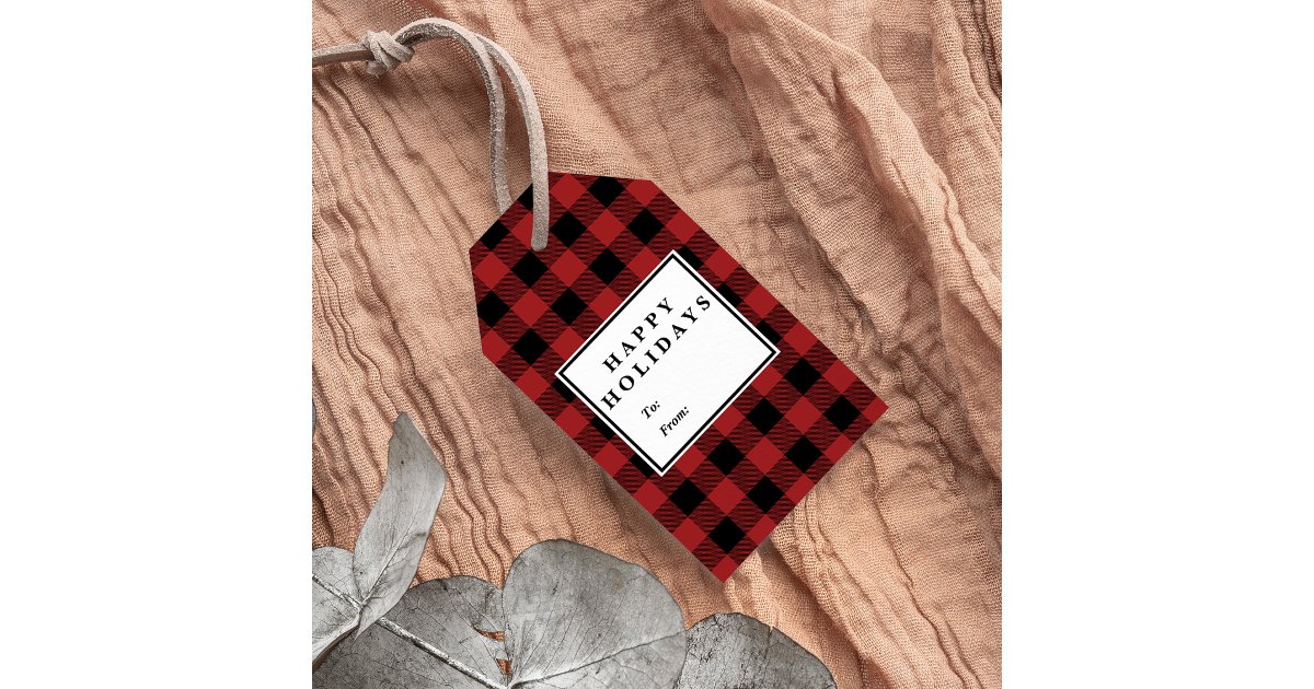 Red Buffalo Plaid Pattern Christmas Name Gift Tags | Zazzle