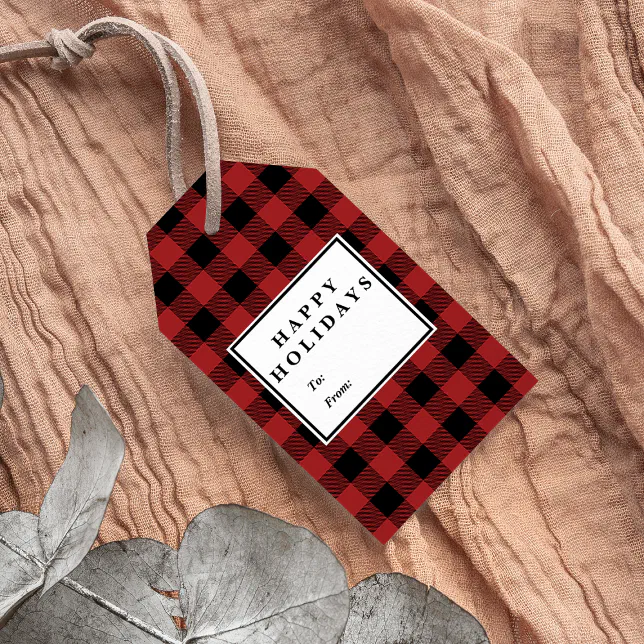 Red Buffalo Plaid Pattern Christmas Name Gift Tags | Zazzle