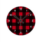 Red Buffalo Plaid Round Clock | Zazzle