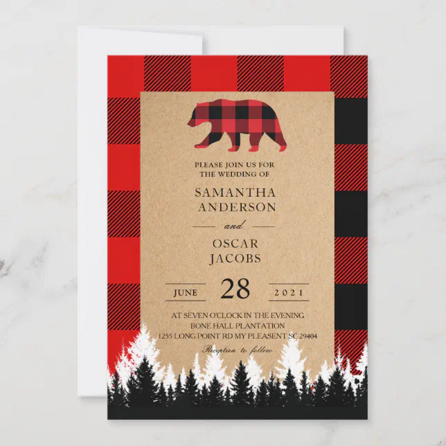 Red Buffalo Plaid Vintage Craft Invitation | Zazzle