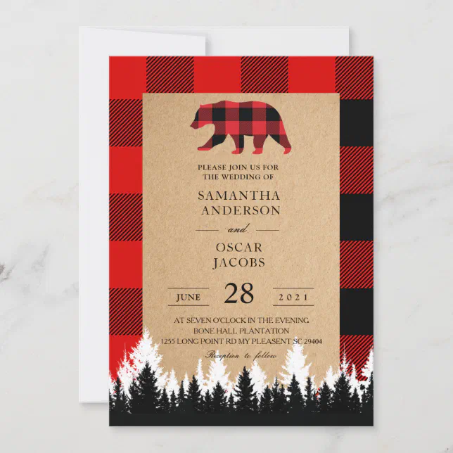 Red Buffalo Plaid Vintage Craft Invitation | Zazzle