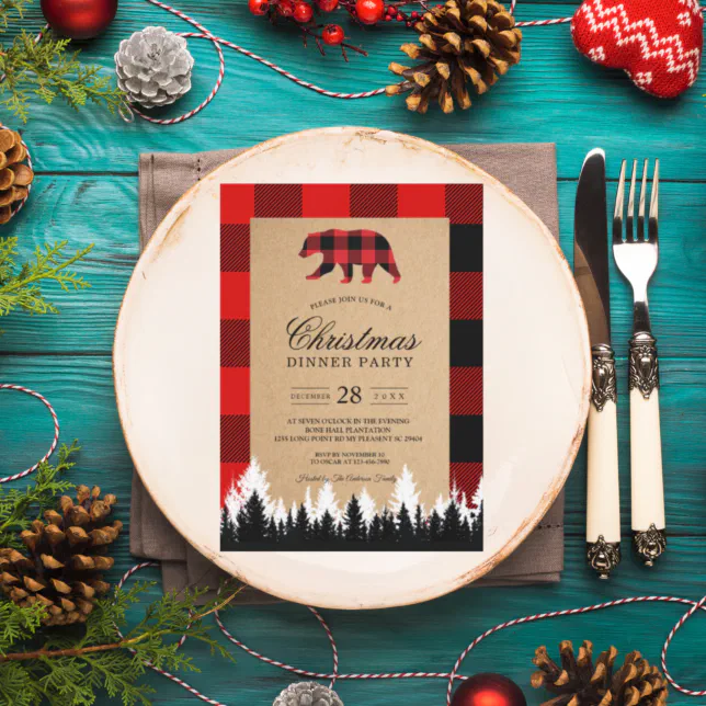 Red Buffalo Plaid Vintage Craft Invitation | Zazzle