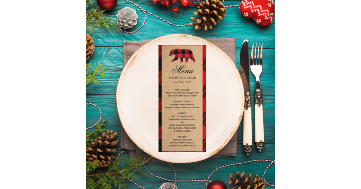 Red Buffalo Plaid Vintage Craft Menu | Zazzle