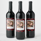 Red Buffalo Plaid Wedding Favor Photo Wine Labels | Zazzle