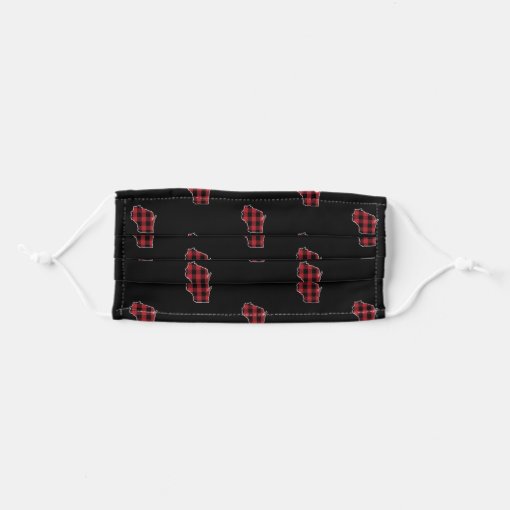 Red Buffalo Plaid Wisconsin State Map Pattern Adult Cloth Face Mask ...