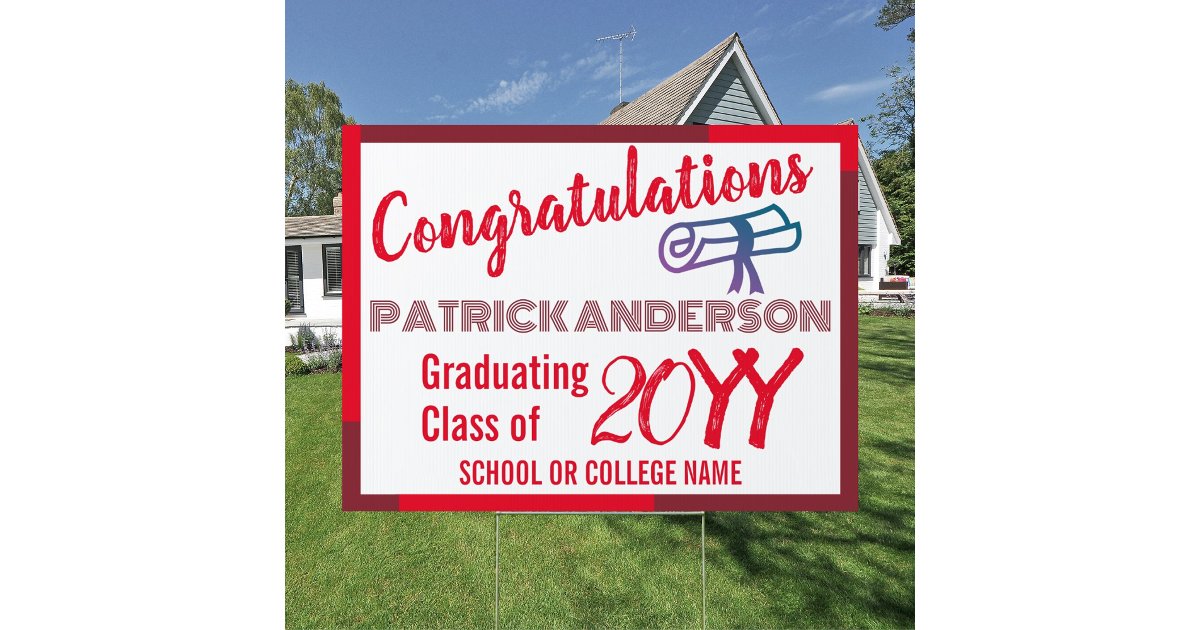 Red, Burgundy Congratulations Graduation Sign | Zazzle