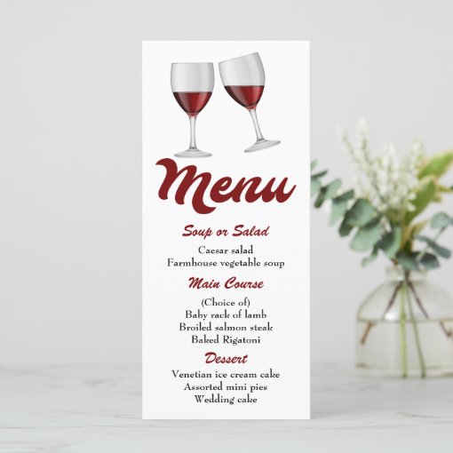Red Burgundy Menu Wine Glasses Wedding Party | Zazzle