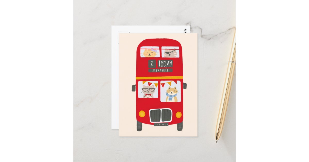 Red Bus Birthday Postcard | Zazzle
